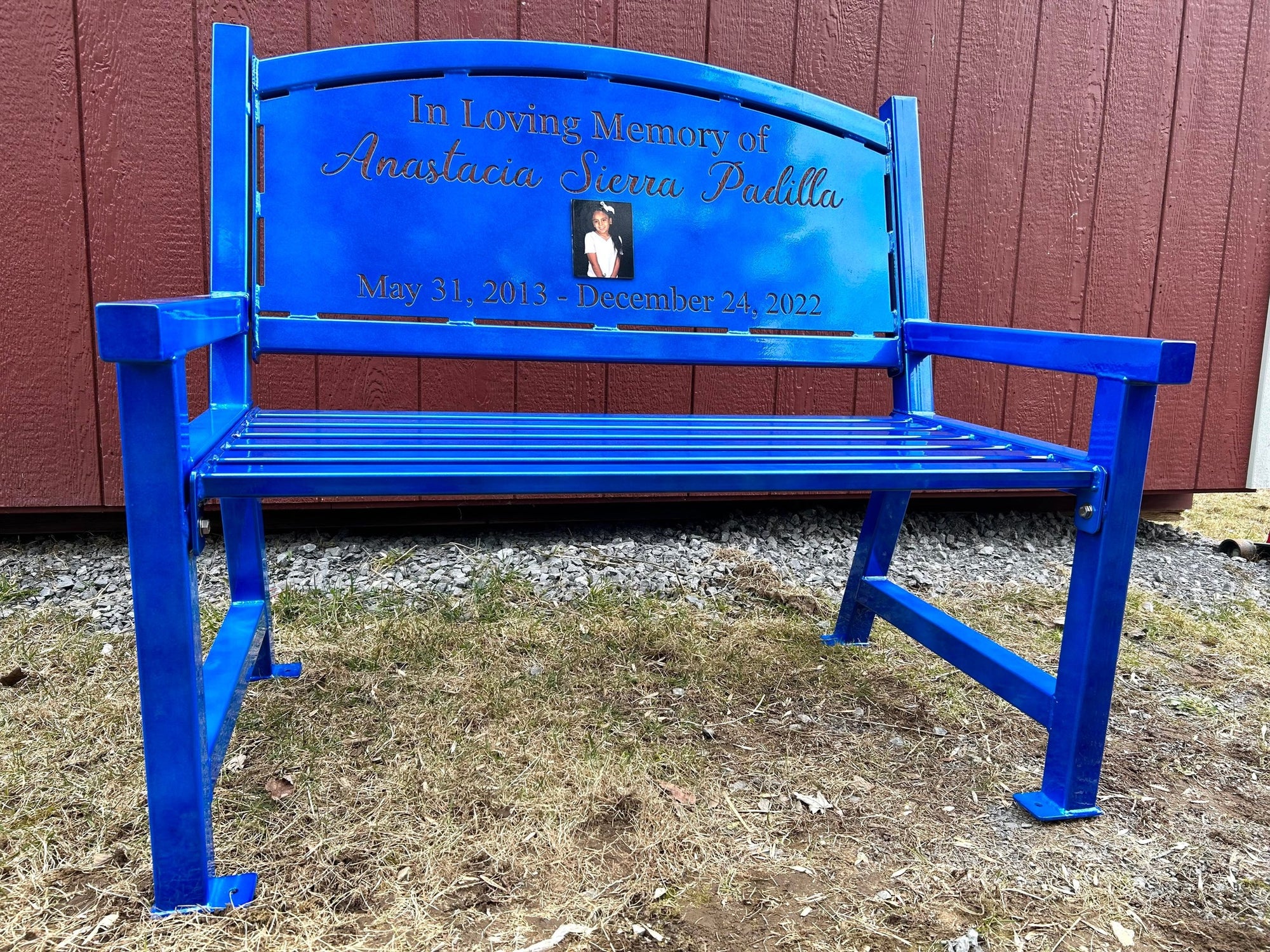 Memorial Bench with Picture | Custom Steel Bench Designs - American ...