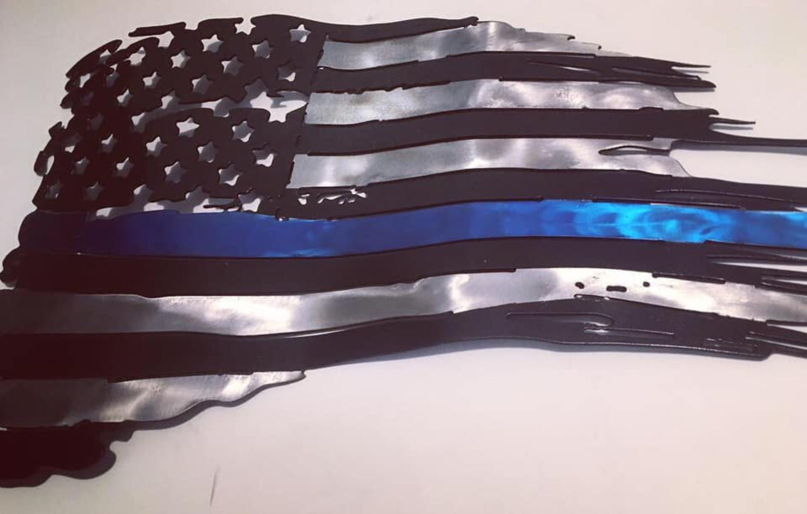 Thin Blue Line Tattered Metal Flag; Thin Red Line - American ...