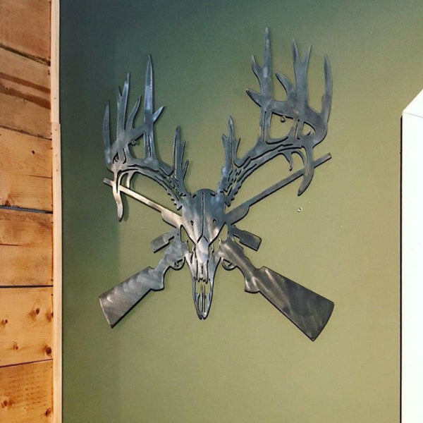 Metal Deer Skull and Gun Sign - American Aftermarkets Metalworks