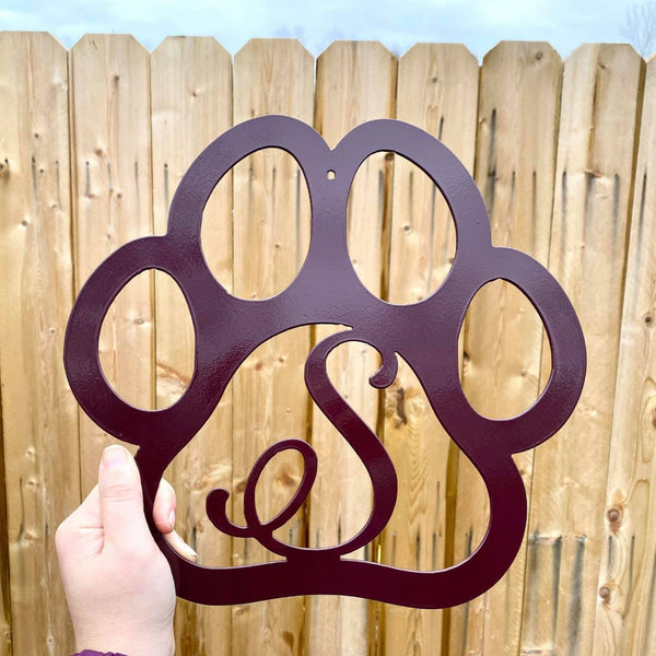 Paw Print Sign with Personalized Letter - American Aftermarkets Metalworks