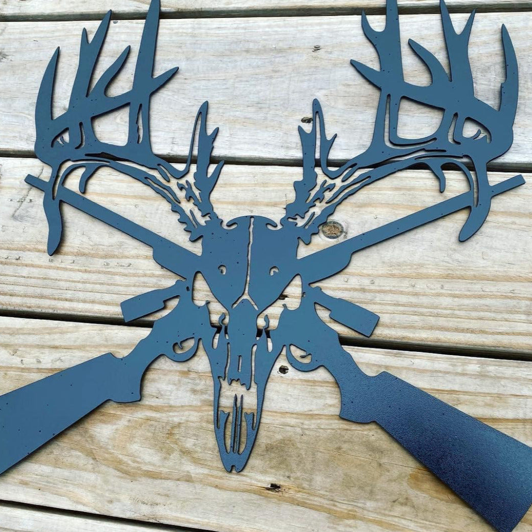 Metal Deer Skull and Gun Sign - American Aftermarkets Metalworks