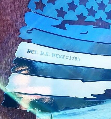 Thin Blue Line Tattered Steel Flag with Personalization - American ...